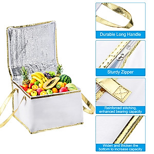 PATIKIL Insulated Grocery Bag, Non-woven Fabric Food Delivery Tote Thermal Cake Carrying Bags Food Container for Home Office Restaurant, 31cmx31cmx22cm, White