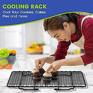 MIU Stackable Cooling Racks for Cooking and Baking with Folding Legs, Multi Tier, Set of 2, Black, Wire Grid Stainless Steel, Kitchen Counter and Oven Safe