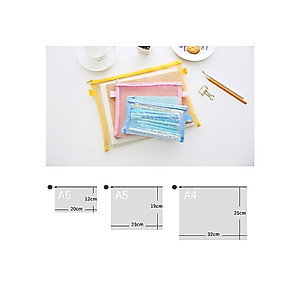 HYFAN Zipper Files Bag Breathable Transparent Mesh Documents Pocket Pouch Storage for Office Supplies (Black, A6 Size, Pack of 6)