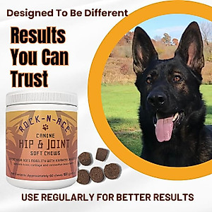 Rock-N-Ace Premium Canine Hip & Joint Support Supplement for Dogs | Glucosamine & Chondroitin MSM Large Dogs Chews | Advanced Mobility Support| Extend Joint Care for Dogs |Vet Recommended | 60 Count