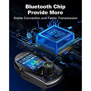Bluetooth FM Transmitter (Upgraded Version) in-Car Wireless Radio Adapter Kit W 1.8" Color Display Hands-Free Call QC3.0 and Smart 2.4A Dual USB Ports, AUX Input/Output, TF Card MP3 Player