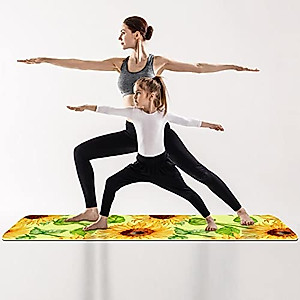 Yoga Mat, Yoga Mats for Home Workout, Workout Mat, Exercise Mats, Pilates Mat, yellow sunflower flower plant pattern