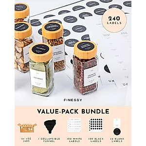 Glass Spice Jars with Labels Bamboo, 24 pcs 4 oz Seasoning Containers Set, Spice Containers with Shaker Lids, Empty Glass Seasoning Jars, Spice Bottles Storage Refillable, Seasoning Organizer Kitchen