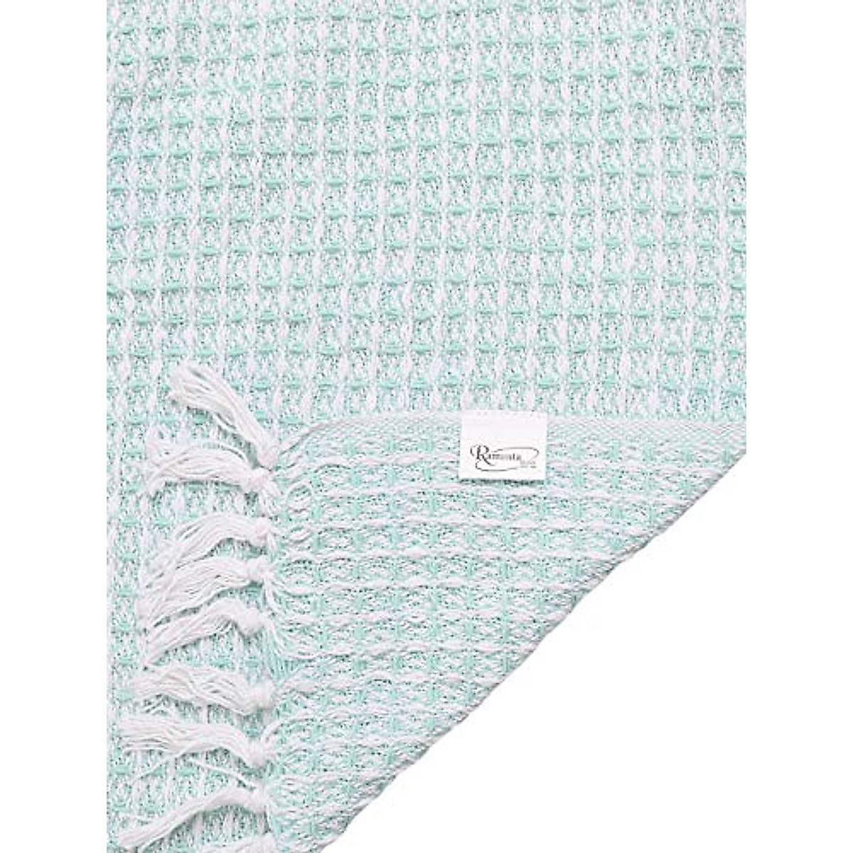 Farmhouse Throws Blanket in Two Tone Honeycomb,Picnic,Camping, Beach,Throws for Couch,Everyday Use, Cotton Throw Blanket with Super Soft and Excellent Handfeel 50 x 60 -Aqua White