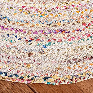 SAFAVIEH Braided Collection 6' Round Ivory/Multi BRD210B Handmade Boho Reversible Cotton Area Rug