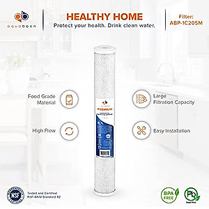 Aquaboon Premium 20 x 2.5 inch 5 Micron | Whole House Carbon Water Filter Replacement | Universal Coconut Shell Cartridge for Whole Home | 4 Pack