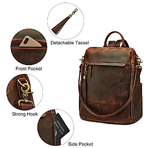 S-ZONE Vintage Genuine Leather Totes for Women Purse Handbag with Anti-thief Backpack Large