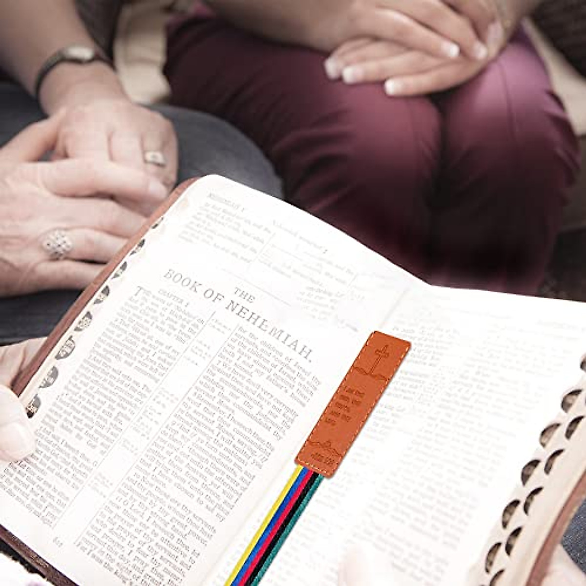 Gydandir 6 Pieces Bible Ribbon Bookmark Ribbon Markers Artificial Leather Bookmark with Colorful Ribbons for Books