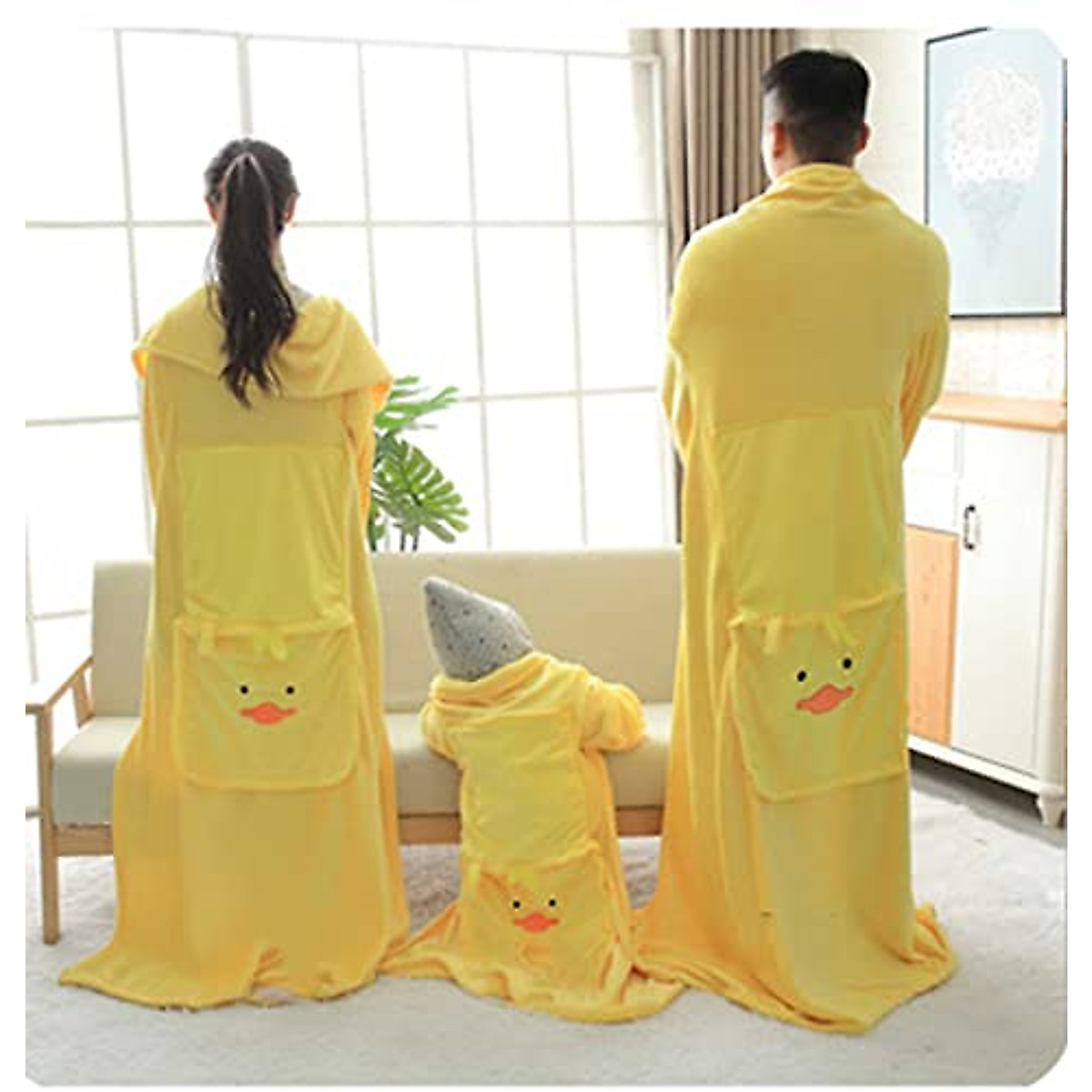Lee My Plush Wearable Blanket with Sleeves Pocket and Hat, Extra Long Warm Soft and Cozy Functional Cartoon Travel Blanket, Warm and Comfortable Travel Pillow and Blanket Set, duck-35x35cm/14x14in