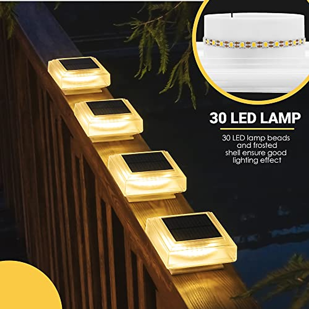 SOLPEX Outdoor Post Cap Lights - 35 Lumens, 30 LED Super Bright, Warm White, 2 Pack for Fence, Deck or Patio