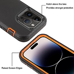 Case for iPhone 14 Pro Case with Tempered Glass Screen Protector and Camera Lens Protector 3 Layer Heavy Duty Drop Protection Rugged Shockproof Protective Tough Durable Cover 6.1" BlackOrange