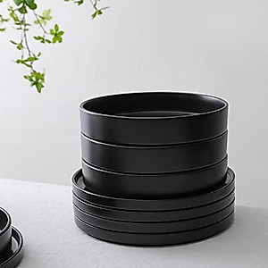 Stone Lain Celina Stoneware 12-Piece Dinnerware Set, Cereal and Pasta Bowls, Black, Coupe