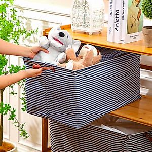 8 Pack 70L Extra Large Storage Bins 22 x 15 x 13 Inch Large Blanket Basket for Shelves Canvas Storage Bin with Handle and Drawstring Cover for Clothing Comforters Toys Bedding, Closet Organizers