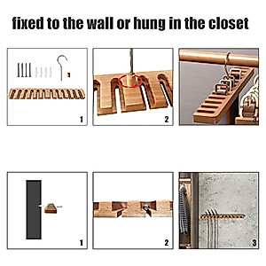 Hlimior Belt Hanger for Closet,2 in 1 Wooden Wall Mount 14 Belts Organizer Through-The-Wall Nails,Belt Rack 360°Swivel Hook,Tie and Belt Organizer Display for Closet,Door,Wall,1 Pack