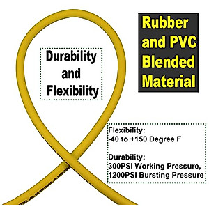 YOTOO Hybrid Air Hose 3/8-Inch by 50-Feet 300 PSI Heavy Duty, Lightweight, Kink Resistant, All-Weather Flexibility with 1/4-Inch Industrial Air Fittings and Bend Restrictors, Yellow