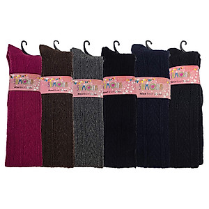 SUMONA 6 pairs Women Wool Cable Knit Knee High/Thigh High/Crew Winter Boot Socks 9-11 (6 Pairs Over Knee High, 9-11)