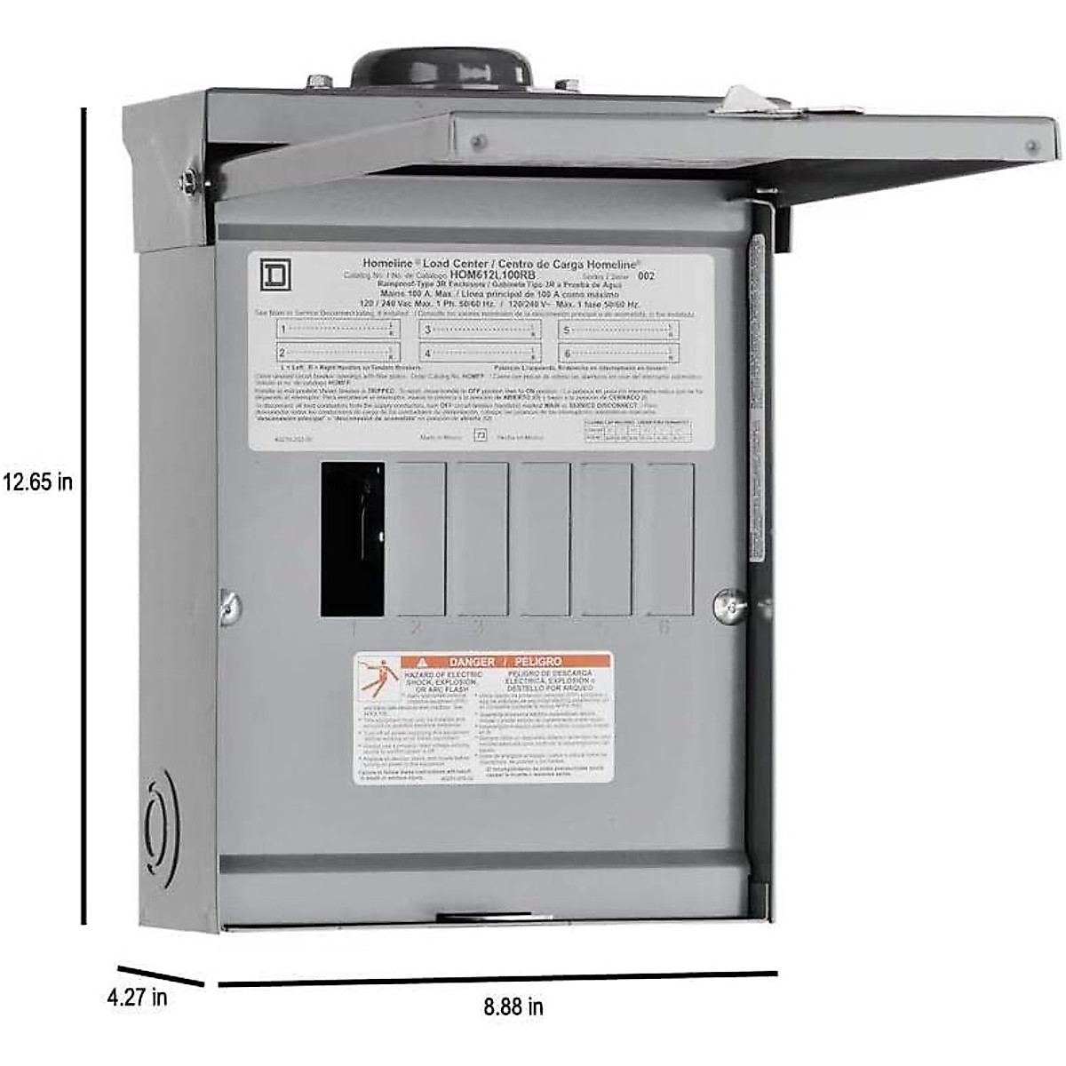 Square D - HOM612L100RBCP Homeline 100 Amp 6-Space 12-Circuit Outdoor Main Lugs Load Center