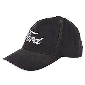 Checkered Flag Sports Men's Ford Raised Logo Cap Adjustable Distressed Black Fabric Hat, 0-8