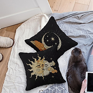 Tarot The Star Moon Sun Linen Throw Pillow Case, 18 x 18 Inch Set of 6, Tarot Theme Room Decor, Astrology Tarot Lovers Gifts, Mom, Daughter, Sister, Wife Gifts, Black Cushion Cover for Sofa Couch Bed