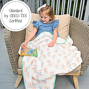 LollyBanks Muslin Baby Blanket, 100% Cotton Lightweight Muslin Quilt, 47 x 47 Inches 6 Layers Baby Blanket for Boys and Girls, Soft and Breathable Baby Quilt, Baby Essentials (Rainbow Print)