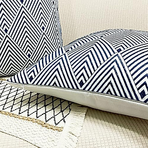 Slow Cow Pack of 2 Embroidery Throw Pillow Covers, Geometric Diamonds Navy Decorative Throw Pillow Cases for Sofa 18 x18 Inches