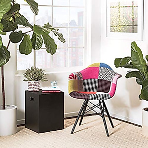 2xhome Mid Century Modern Arm Chair with Black Wood Legs, Patchwork A Fabric