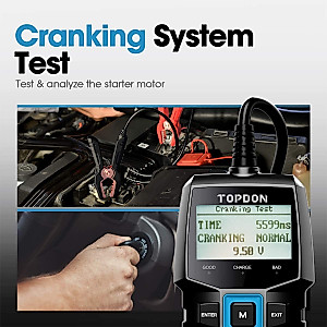 TOPDON Car Battery Tester BT100 12V Automotive 100-2000CCA Battery Health Faults, Alternator Analyzer, Load Cranking Tester for DIYers, Auto Repair Shops, 4S Stores, Battery Manufactures