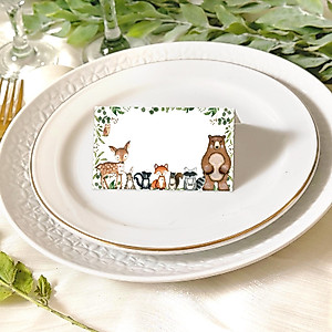 Whaline 100Pcs Woodland Animal Place Cards 2 x 3.5 Inch Watercolor Jungle Creature Tent Name Cards Safari Seat Assignment Labels for Birthday Baby Shower Party Table Setting Supplies