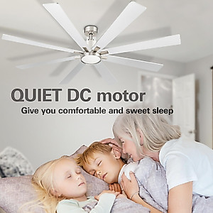 hykolity 72 Inch Indoor Ceiling Fans with Lights and Remote Control,Quiet Indoor Reversible DC Motor Ceiling Fan,8 Blades, Dimmable, 5CCT,6-Speed Ceiling Fan -Brushed Nickel