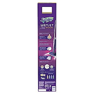 Swiffer Wetjet Wood Floor Spray Mop Starter Kit Power Mop 5 Mopping Pads Floor Cleaner Liquid Solution, Purple, 1 Count