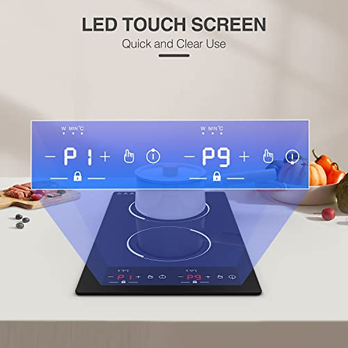 Double Induction Cooktop 2 Burners 12 inch Portable Countertop Burner and Built-in Cooktops 110v,with Sensor Touch Black Crystal LED Screen,9 Power Levels, Child Lock,120 Mins Timer