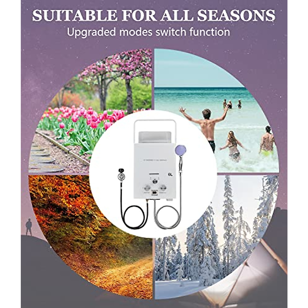 QXCSF 1.58GPM Outdoor Tankless Water Heater, 6L Portable Instant Propane Gas Water Heater for RV Camping, 3.5PSI Water Pressure To Ignite, All Season Usable, Safety Protection