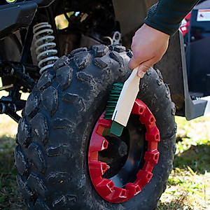 Scrubbing Brush Heavy Duty, Stiff Bristle Brush with Scraper - Wooden Scrub Brush, Bristle Brush for Cleaning, Lawn Mower Deck Scraper, Mower Cleaning Tool, Universal Outdoor Scrub Brush with Handle