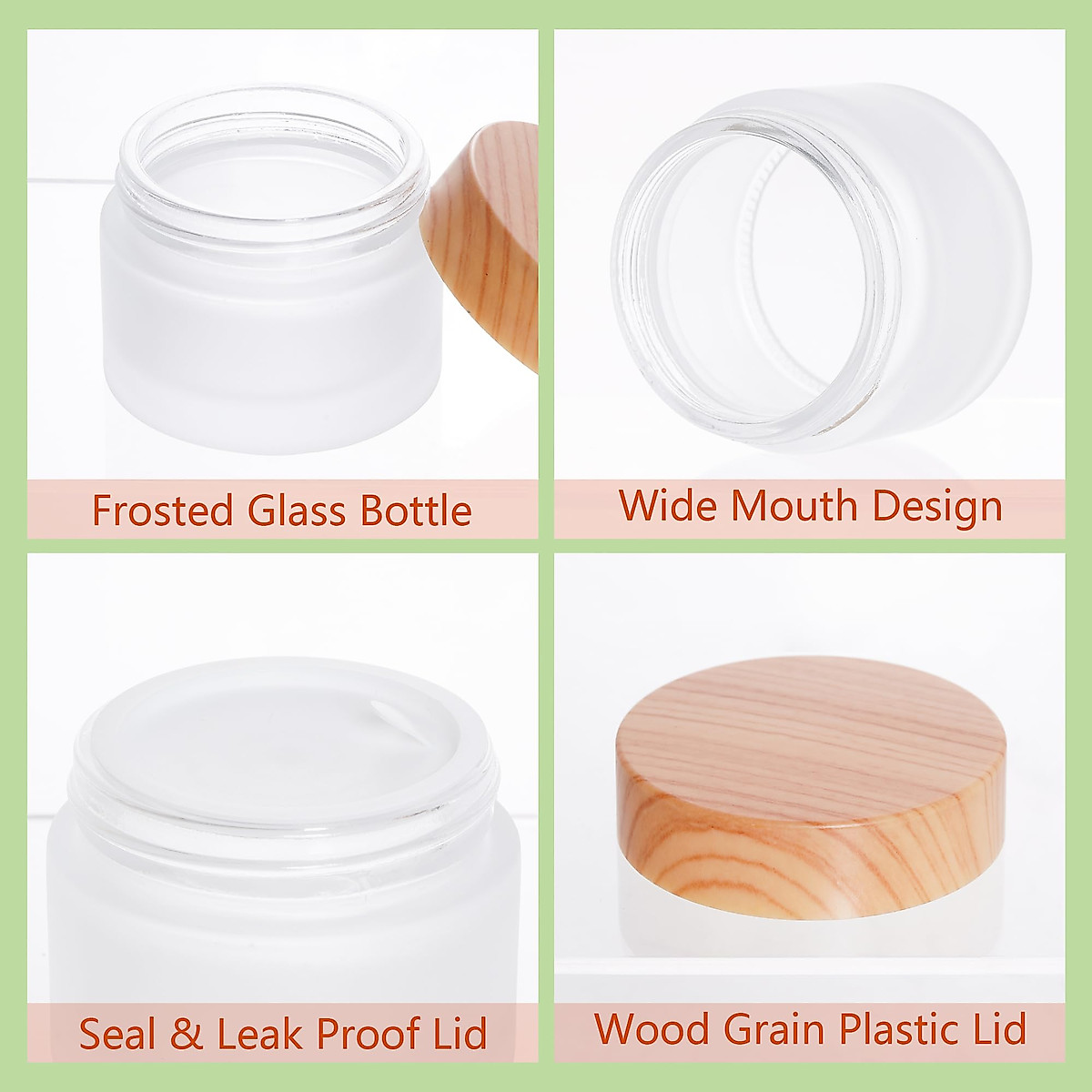 Miayon 6Pcs Glass Cosmetic Container with Wood Grain Lid Refillable Cosmetic Jar Frosted Glass Cream Container with Leak-proof Lid Empty Sample Jar for Makeup,Lotion,Eye Creams,Scrub Cream,Home Travel