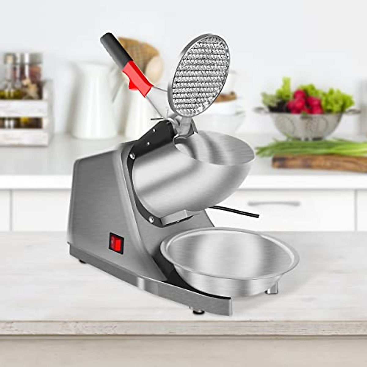 Reespring Shaved Ice Machine Ice Crusher Snow Cone Machine with Stainless Steel Blade Kitchen Electric for Shaved Ice and Snow Cone (300W 2000r/min) ;Also comes with a complinentary Ice Pick