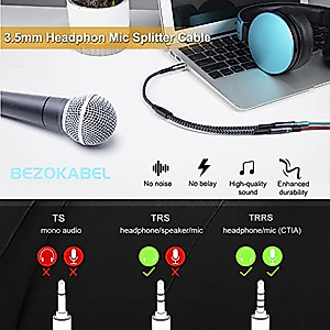 Audio Splitter, Headphone Splitter 3.5mm Nylon-Braided，BEZOKABLE Aux Splitter Male TRS to Dual Female 3.5 Audio Cable for Phone, PS4,PS5, Xbox One S,Nintendo Switch, Tablets and More - Slilver