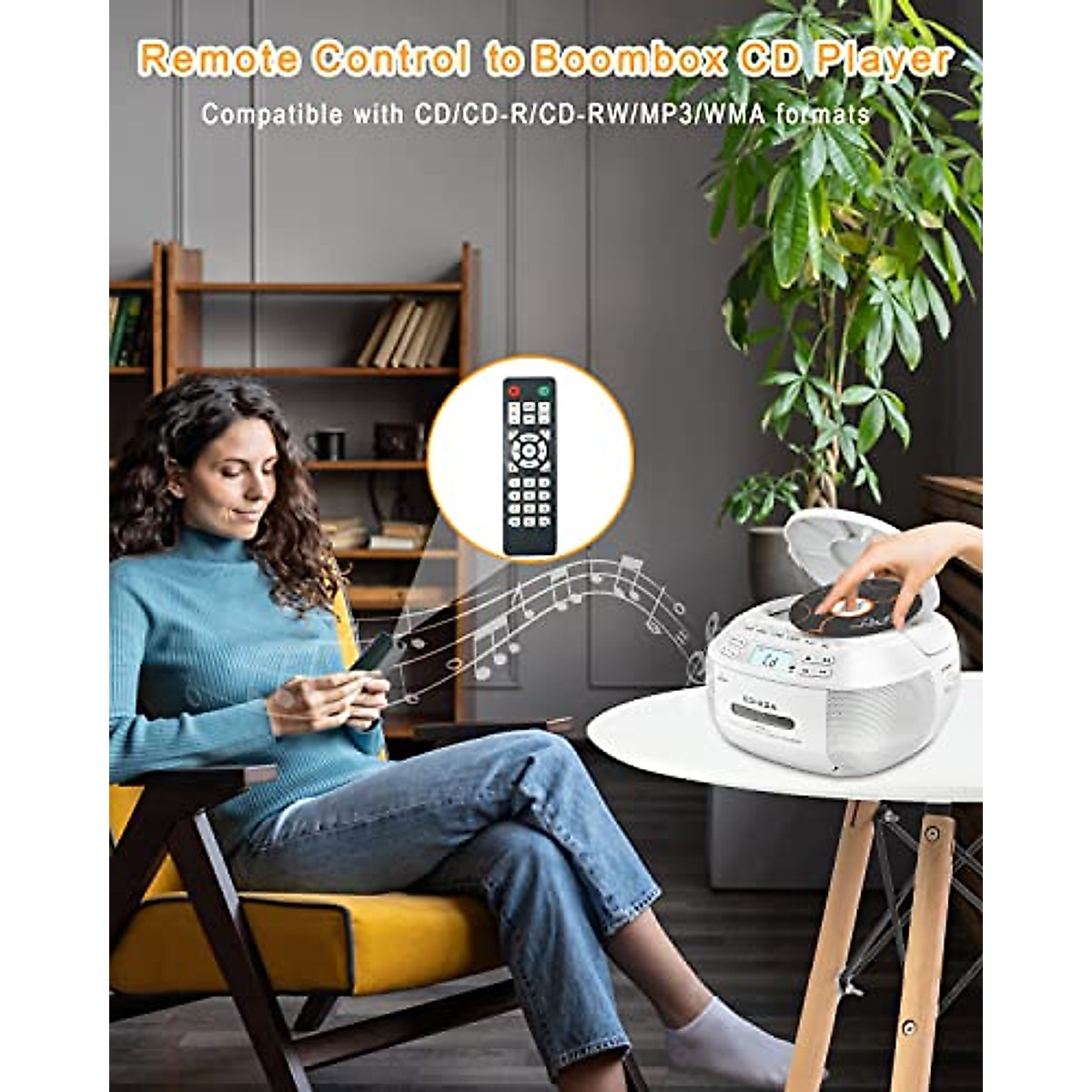 CD Cassette Boombox Player Combo with Bluetooth,AM FM Radio,Sunoony Remote Control with Dual Speakers,Tape Recording,AUX/USB Drive,AC/DC Powered,LCD Display,Headphone Jack for Home,Kids,Seniors,Gift