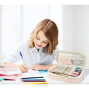 Janhavi Preppy Pencil Case for School Supplies, Initial Large Pink Penicl Case for Nursing Bag, Cute Pencil Pouch Bag for Office,Birthday Gifts for 6 7 8 9 10 11 12 13 Year Old Girls,-Pink A