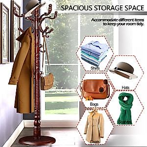 Sauqzoh Coat Racks Free Standing with 14 Hooks, Natural Wood Coat Stands for Entryway, Adjustable Height 73 in Tree Coat Rack Stand for Hallway Home Office Bedroom (Mahogany)
