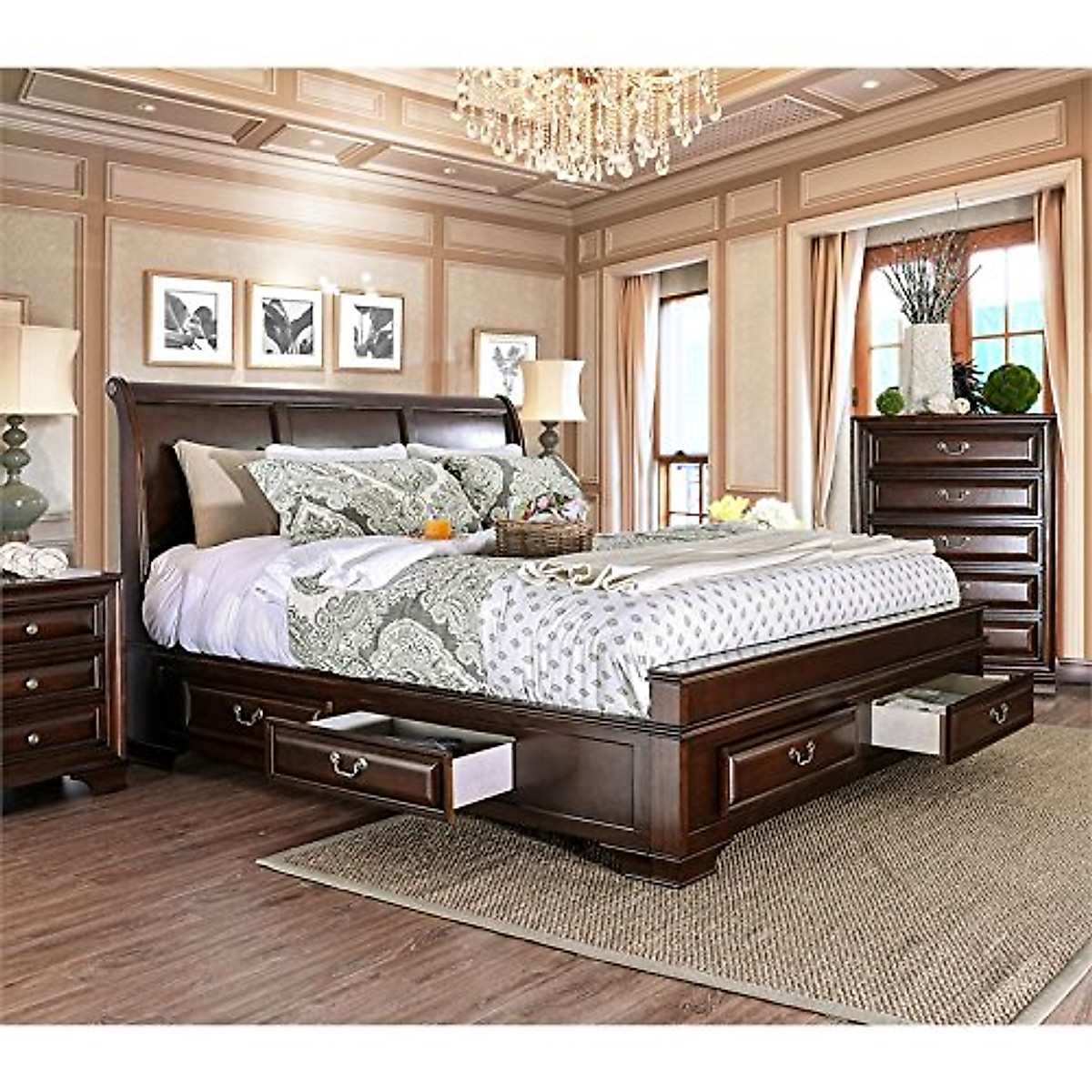 Furniture of America Bradford Wood California King Storage Bed in Brown Cherry