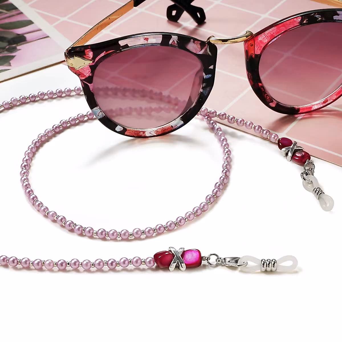 Tiwnefua Eye Glasses String Holder Premium Beaded Eyeglass Holders Around Neck Eyeglass Chain Cord for Women, Style C, Standard