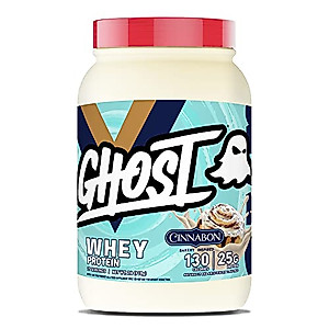 GHOST Whey Protein Powder, Cinnabon - 2lb, 25g of Protein - Cinnamon Roll Flavored Isolate, Concentrate & Hydrolyzed Whey Protein Blend - Post Workout Shakes - Soy & Gluten Free