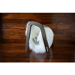 MILABERT Exclusive Oak Wood Magazine Rack with Genuine White Rare Mongolian/Tibetan Sheepskin Rug - Curly Soft Wool - Design Furniture (MR1)