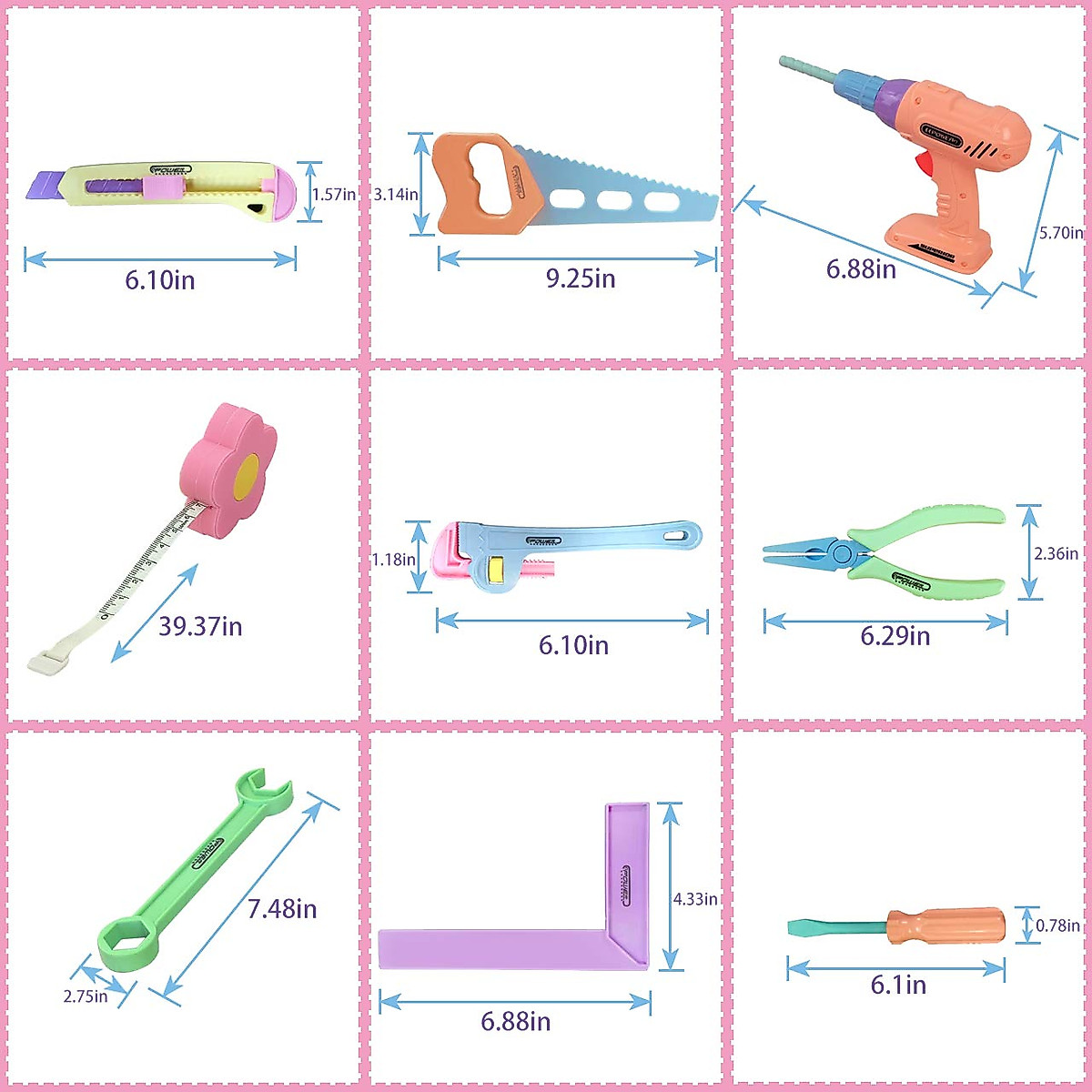 Gifts2U Toy Tool Set for Girls Pretend Play Toy with Play Drill Tool Box, Vest Costume and Toy Tape Measure, Pink Toy Tool Set Learning Tool Kit for Girls Toddlers Boys Age 3 4 5 6 Home Stem DIY Gifts