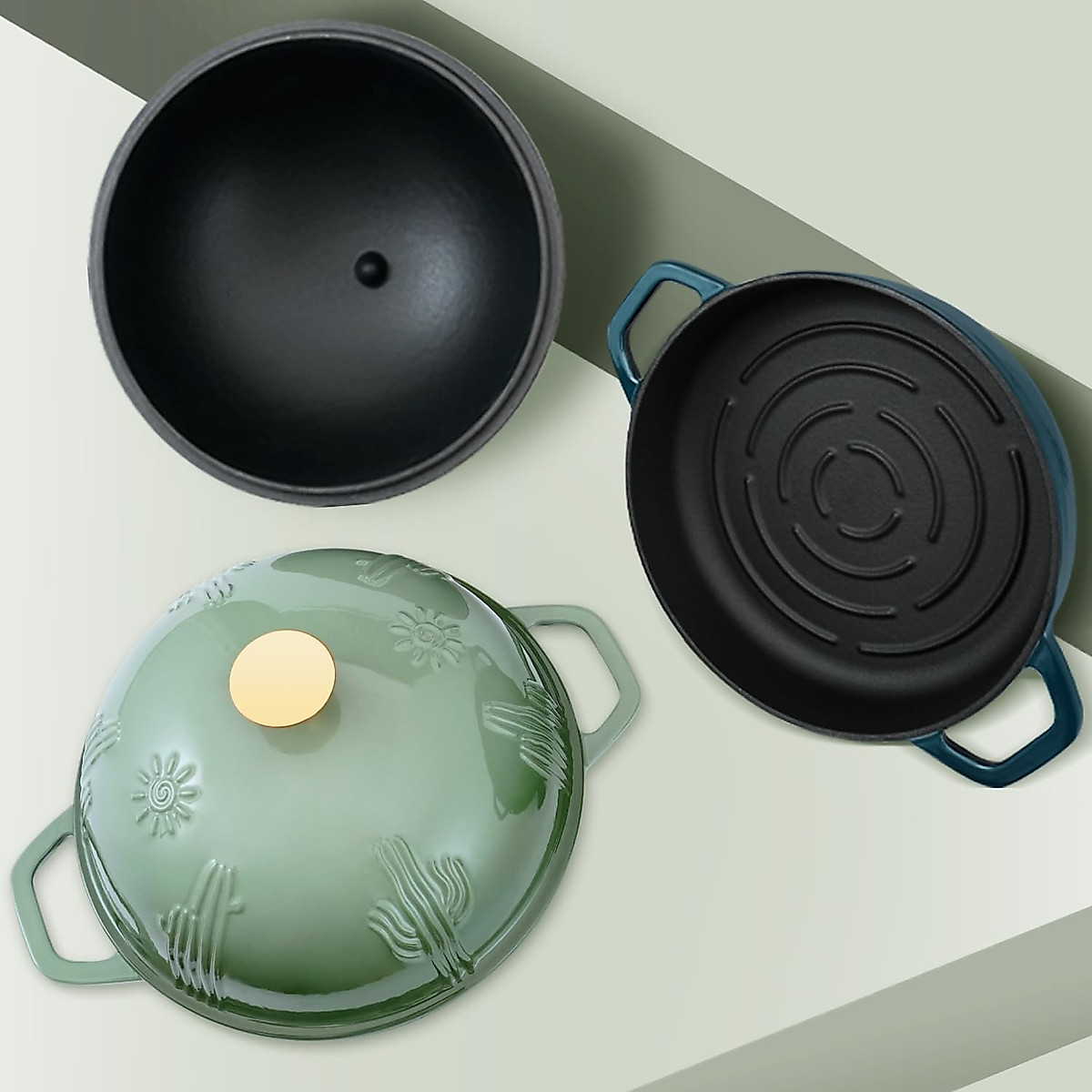 Flavehc Bread Oven Cast Iron Bread Dutch Oven with Cloche Lid for Bread Baking Darkcyan Enameled Cast Iron Bread Oven with Dome Lid for Sourdough 5 qt