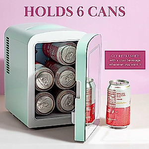 Paris Hilton Mini Refrigerator and Personal Beauty Fridge, Mirrored Door with Dimmable LED Light, Thermoelectric Cooling and Warming Function for All Cosmetics and Skincare Needs, 4-Liter, Aqua