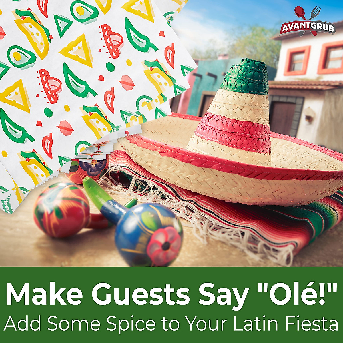 Fun, Fiesta Style 12in Deli Paper 50 Ct. Greaseproof, Microwave-Safe Mexican Themed Tissue Great for Burrito Wrappers or Nacho Basket Liners. Southwest Party Supplies for Cinco de Mayo Celebration