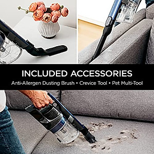 Shark IZ363HT Anti-Allergen Pet Power Cordless Stick Vacuum Self-Cleaning Brusholl, PowerFins, Crevice Tool, Dusting Brush, Pet Multi-Tool & Anti-Allergen Dusting Brush, 50min Runtime, Blue