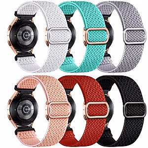 Charlam 6 Pack Stretchy Bands Compatible with Samsung Galaxy Watch 7 6 5 4 40mm 44mm Band,Galaxy 5 Pro 45mm, Galaxy Watch 6 4 Classic Band, Acitve 2/Galaxy Watch 3 41mm,20mm Sport Elastic Nylon Band,D