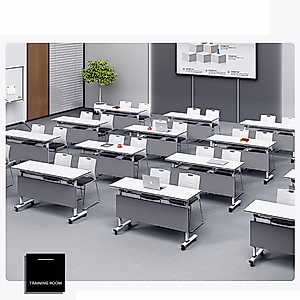 Foldable Meeting Table Set of 3,Flip Top Mobile Training Table with Modesty and Lockable Wheels, for Conference Rooms,Training Rooms,Media Centers,Classrooms